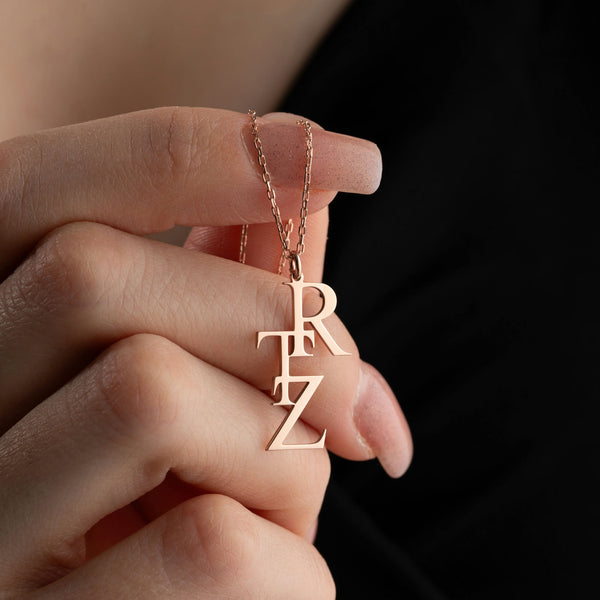Handcrafted Vertical Initials Necklace for Your Family - Potiega